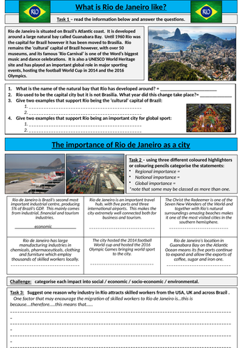 Importance of Rio de Janeiro Worksheet | Teaching Resources