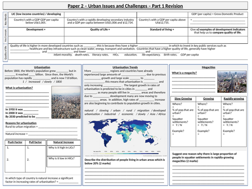 Urbanisation and Megacities Revision Worksheet | Teaching Resources