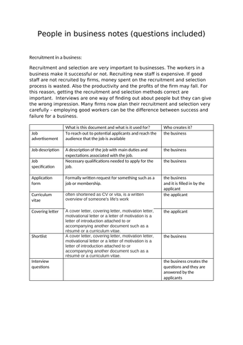 People in business notes (questions and answers included) | Teaching ...