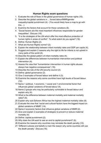 A Level geography human rights exam questions | Teaching Resources