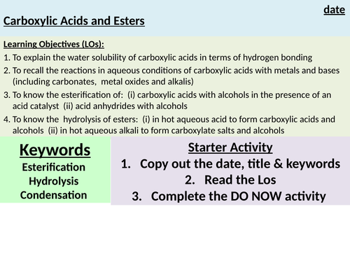 Carboxylic acids and esters | Teaching Resources