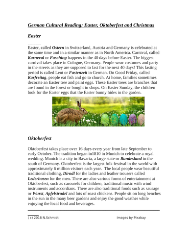 German Cultural Readings: Easter, Oktoberfest and Christmas (English ...