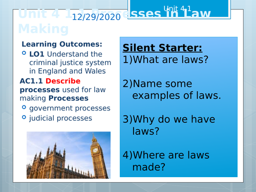 Criminology Unit 4 1.1 Law Making | Teaching Resources