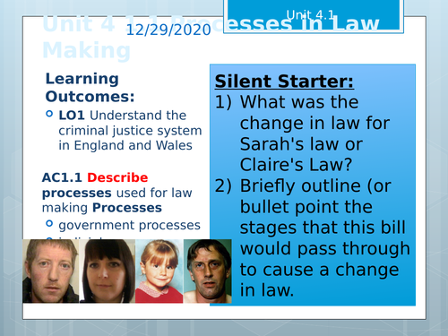 Criminology Unit 4 1.1 Law Making 2 | Teaching Resources