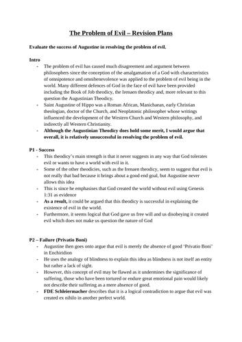 A LEVEL RELIGIOUS STUDIES -The Problem of Evil | Teaching Resources