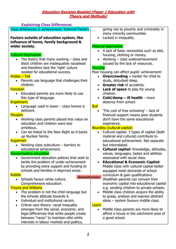 AQA A level Sociology Education Revision Booklet | Teaching Resources AQA A level Sociology Education Revision Booklet | Teaching Resources