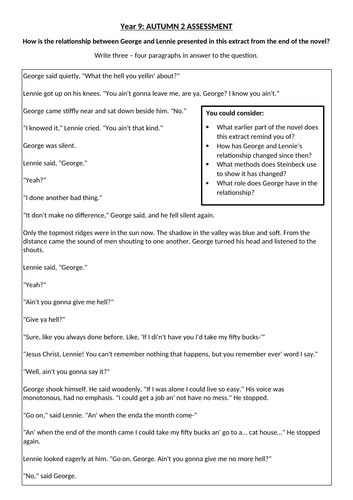 Of Mice and Men SOW and assessment | Teaching Resources