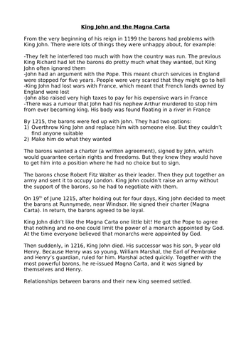KS3 History Scheme of Work - King John and the Magna Carta | Teaching ...