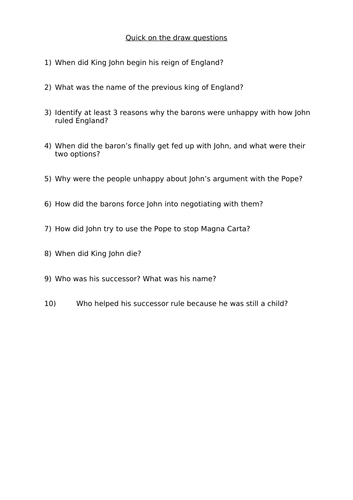 KS3 History Scheme of Work - King John and the Magna Carta | Teaching ...