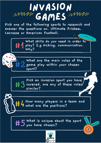 Invasion Games Worksheets/ Homework | Teaching Resources