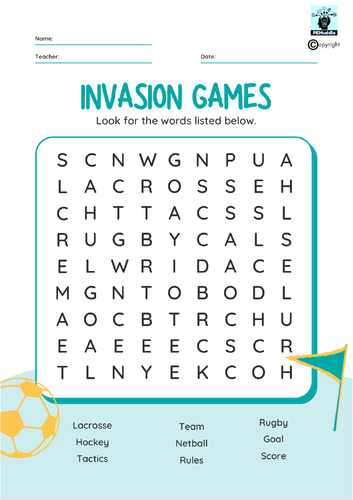 Invasion Games Worksheets/ Homework | Teaching Resources