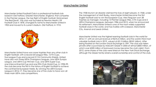Manchester United Information Text/ Comprehension | Teaching Resources