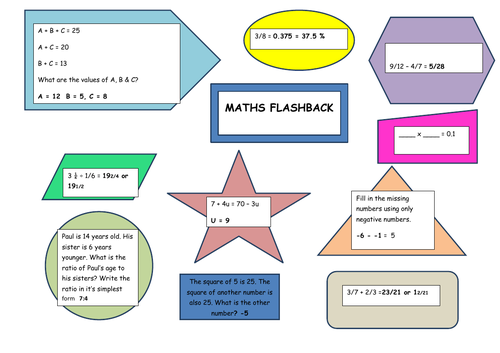 Maths Flashback Challenge Revision sheets - pack of 10 with answers ...