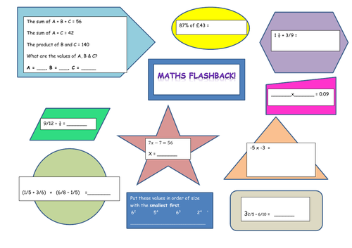 Maths Flashback Challenge Revision sheets - pack of 10 with answers ...