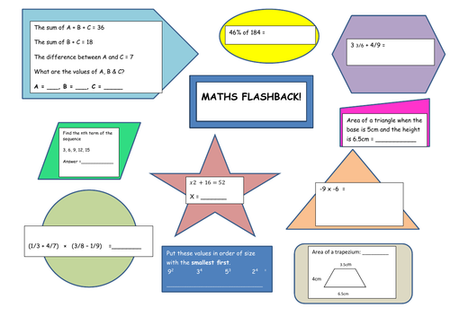 Maths Flashback Challenge Revision sheets - pack of 10 with answers ...