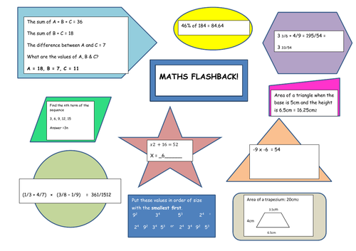 Maths Flashback Challenge Revision sheets - pack of 10 with answers ...