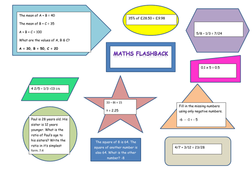 Maths Flashback Challenge Revision sheets - pack of 10 with answers ...