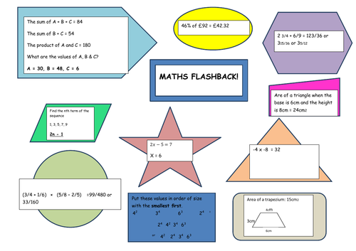 Maths Flashback Challenge Revision sheets - pack of 10 with answers ...