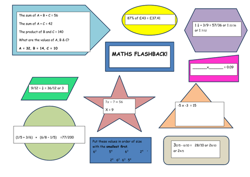 Maths Flashback Challenge Revision sheets - pack of 10 with answers ...