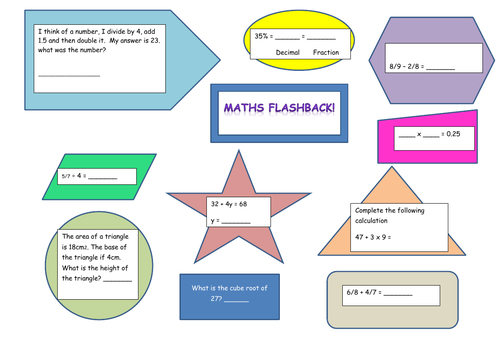 Maths Flashback Challenge Revision sheets - pack of 10 with answers ...