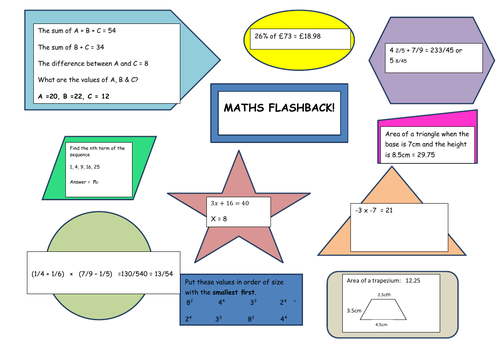 Maths Flashback Challenge Revision sheets - pack of 10 with answers ...