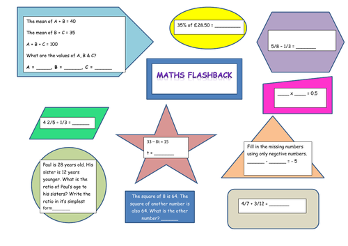 Maths Flashback Challenge Revision sheets - pack of 10 with answers ...