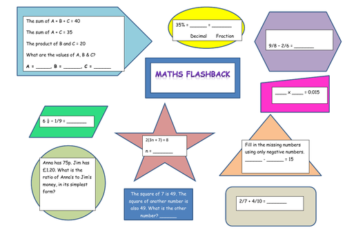 Maths Flashback Challenge Revision sheets - pack of 10 with answers ...