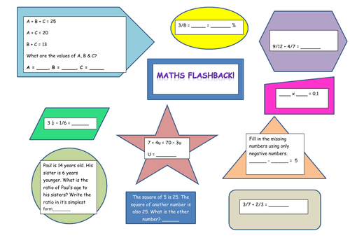 Maths Flashback Challenge Revision sheets - pack of 10 with answers ...