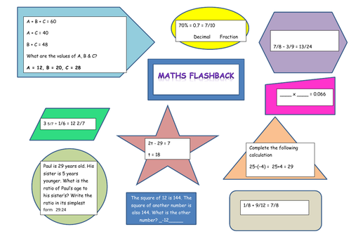 Maths Flashback Challenge Revision sheets - pack of 10 with answers ...
