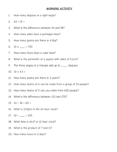 KS2 Maths Morning Activities - pack of 15 | Teaching Resources