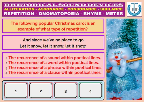 SOUND DEVICES - ALLITERATION, ONOMATOPOEIA, REPETITION, RHYME, METER ...