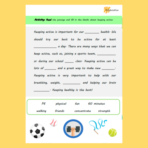 Let's Get Active! | PDF Worksheet | KS1 | PSHE | Teaching Resources