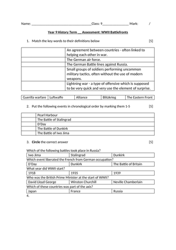 WWII Battlefronts Unit | Teaching Resources