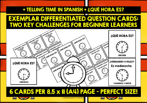 SPANISH TELLING TIME CHALLENGE CARDS #1 | Teaching Resources