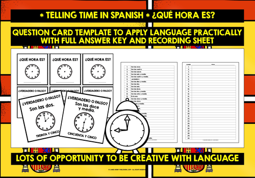 SPANISH TELLING TIME CHALLENGE CARDS #1 | Teaching Resources