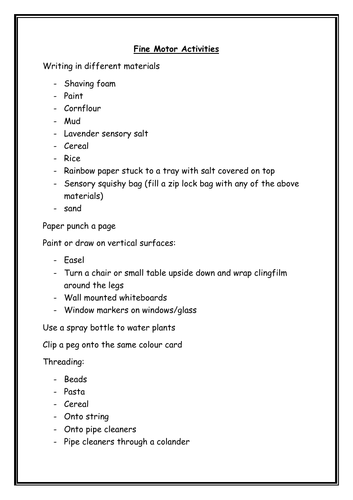 Fine Motor Activities List | Teaching Resources