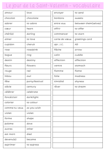 French Valentine's Day Year 7 La Saint Valentin | Teaching Resources