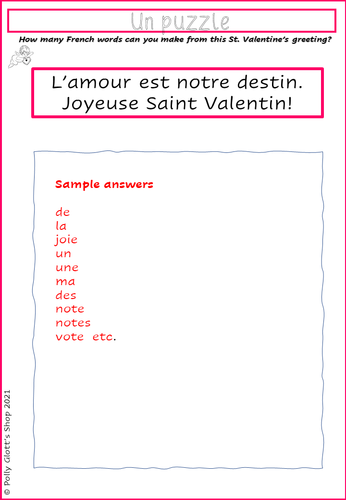 French Valentine's Day Year 7 La Saint Valentin | Teaching Resources