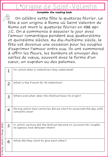 French Valentine's Day Year 7 La Saint Valentin | Teaching Resources
