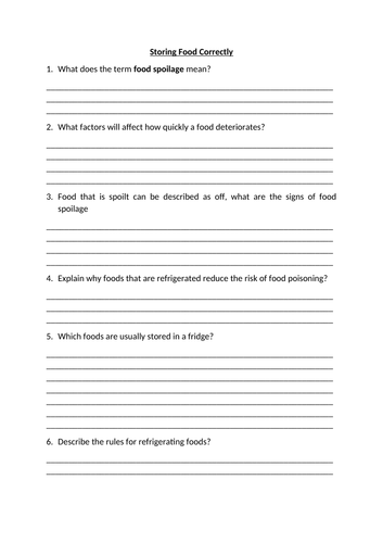 Storing Foods Correctly - Food Spoilage | Teaching Resources