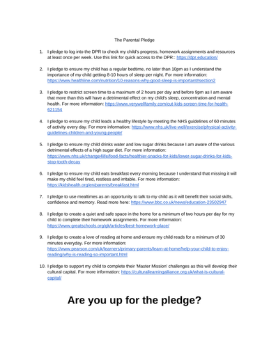 Parental engagement pledges | Teaching Resources