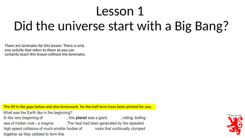 Earth Story lessons 1 and 2 The Big Bang Theory and Evolution lessons ...