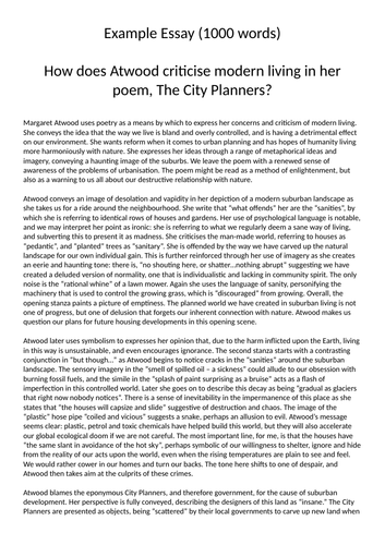 The City Planners by Margaret Atwood - Lesson and 1000 Word Model Essay ...