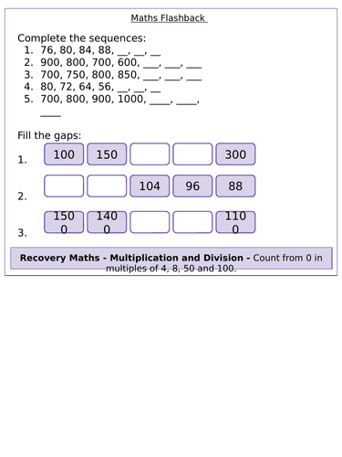 Y4 Maths Flashbacks | Teaching Resources