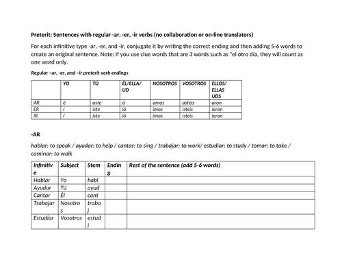 Regular preterit sentence practice | Teaching Resources