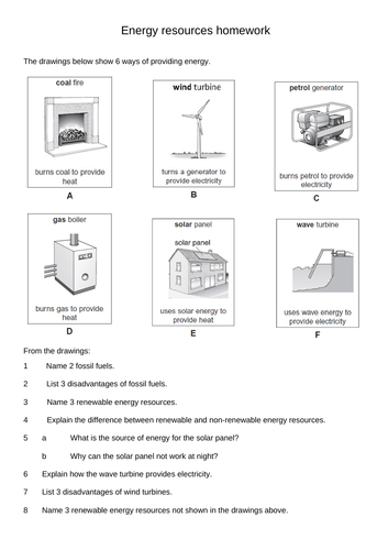 Energy resources worksheet | Teaching Resources