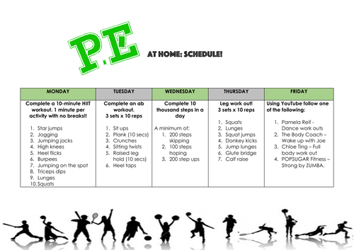 PE AT HOME - Isolation/lockdown | Teaching Resources