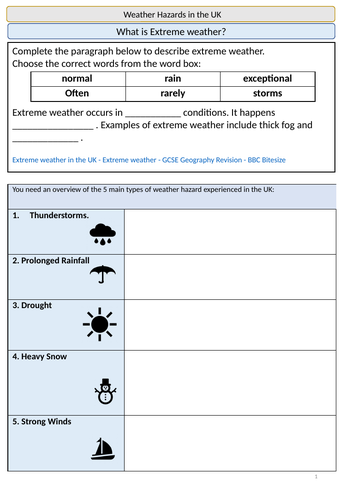 AQA GCSE Extreme Weather in the UK Complete Lesson and Supporting ...