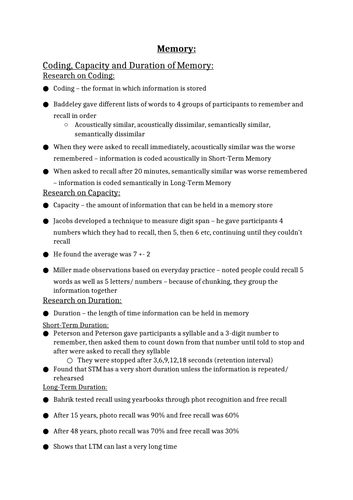 AQA A-Level Psychology-Memory | Teaching Resources