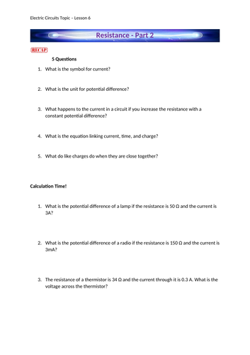 AQA GCSE Electrical Resistance part 2: Calcs Foundation Tier - Video ...